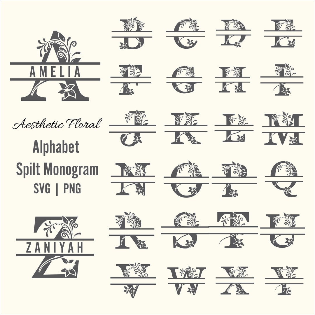 Floral Split Monogram SVG: Flower Letter Alphabet (pack of 26) (instant ...