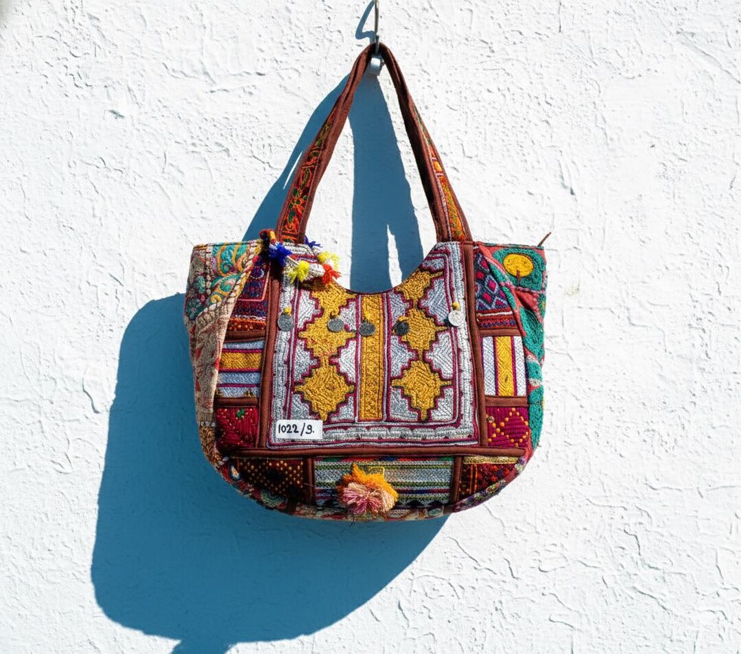 Vintage Banjara Zari Work Mirror Embroidery & Pompom Bag | Bucket Bag ...