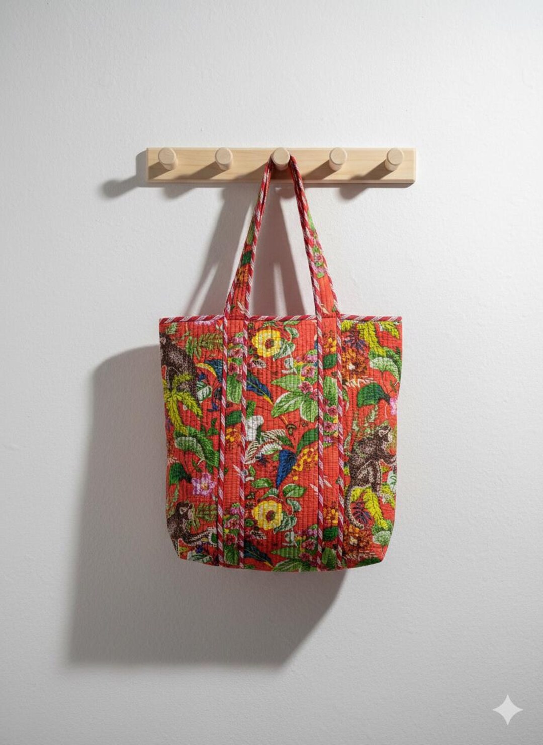 Red Cotton Tote Bag | Quilted Shoulder Bag | Travel Friendly Bag ...