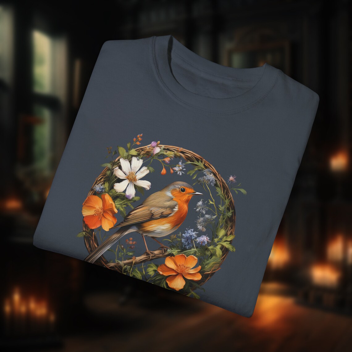 Robin Wildflower Shirt Cottagecore Tshirt Vintage Top Nature Shirt Bird Shirt Whimisgoth ...