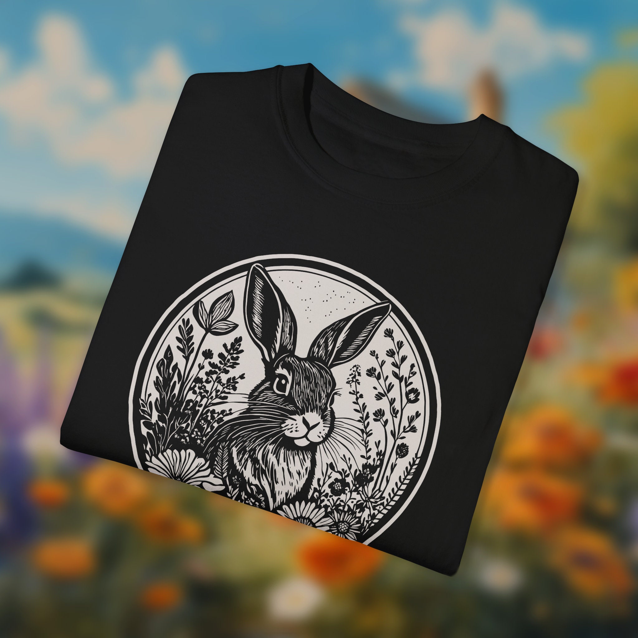 Rabbit Floral Shirt Linocut Cottagecore Tshirt Vintage Top Wildflower ...
