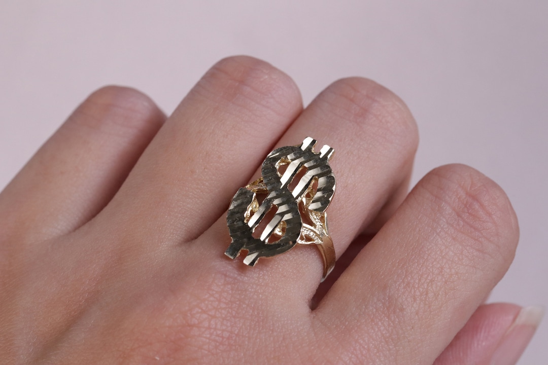 10K Yellow Gold Diamond-cut MONEY SIGN Men's Ring - Etsy