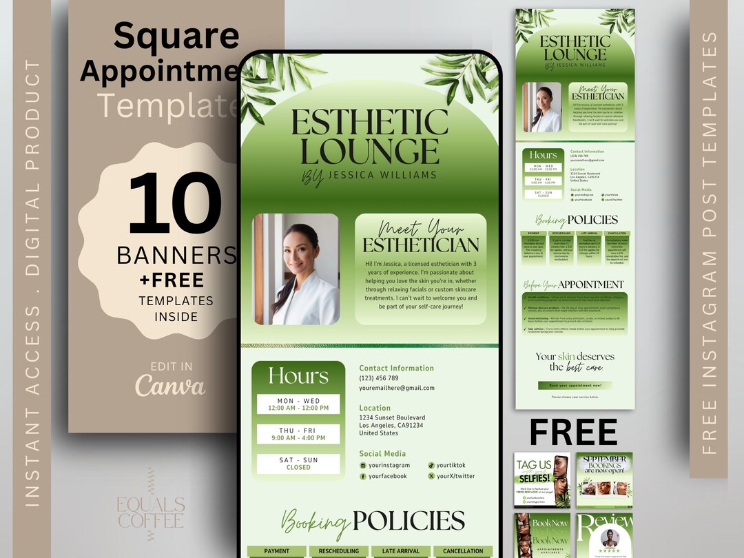 Green Square Appointment Template Esthetician Square Booking Template ...