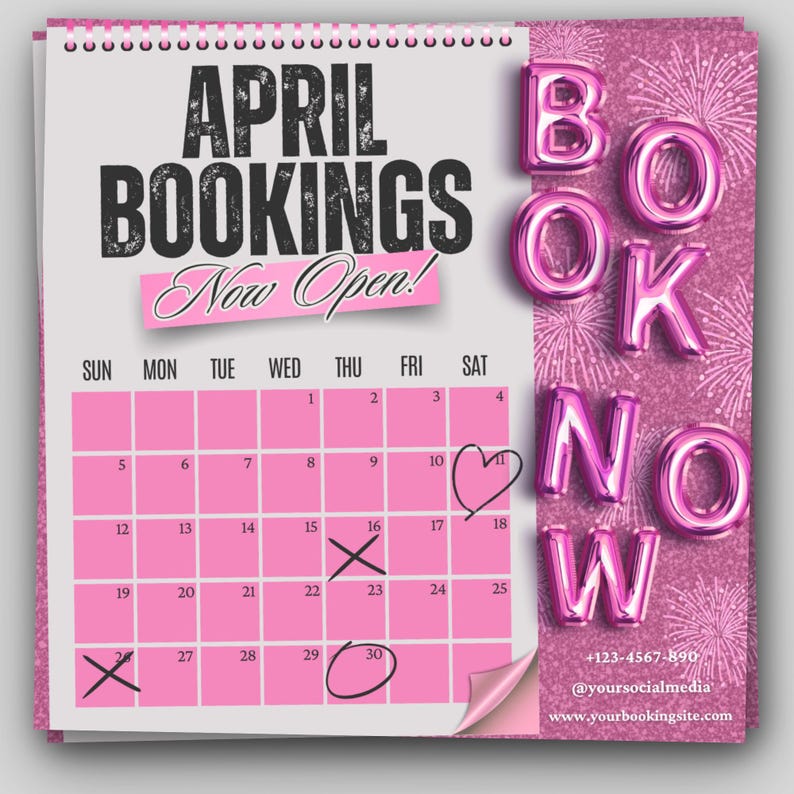 April Booking Calendar Editable Template, April Flyers Template April ...