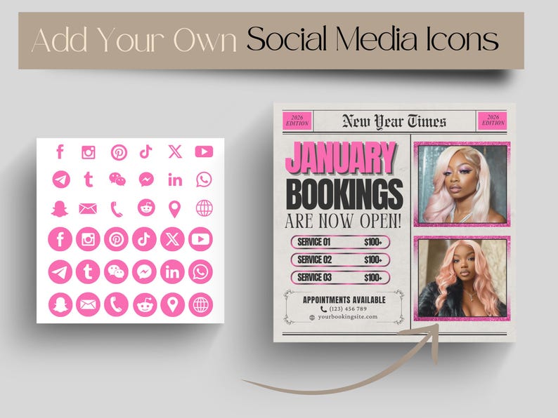 January Booking Flyer Template New Year Flyer Hair Braids Hair Lash MUA ...
