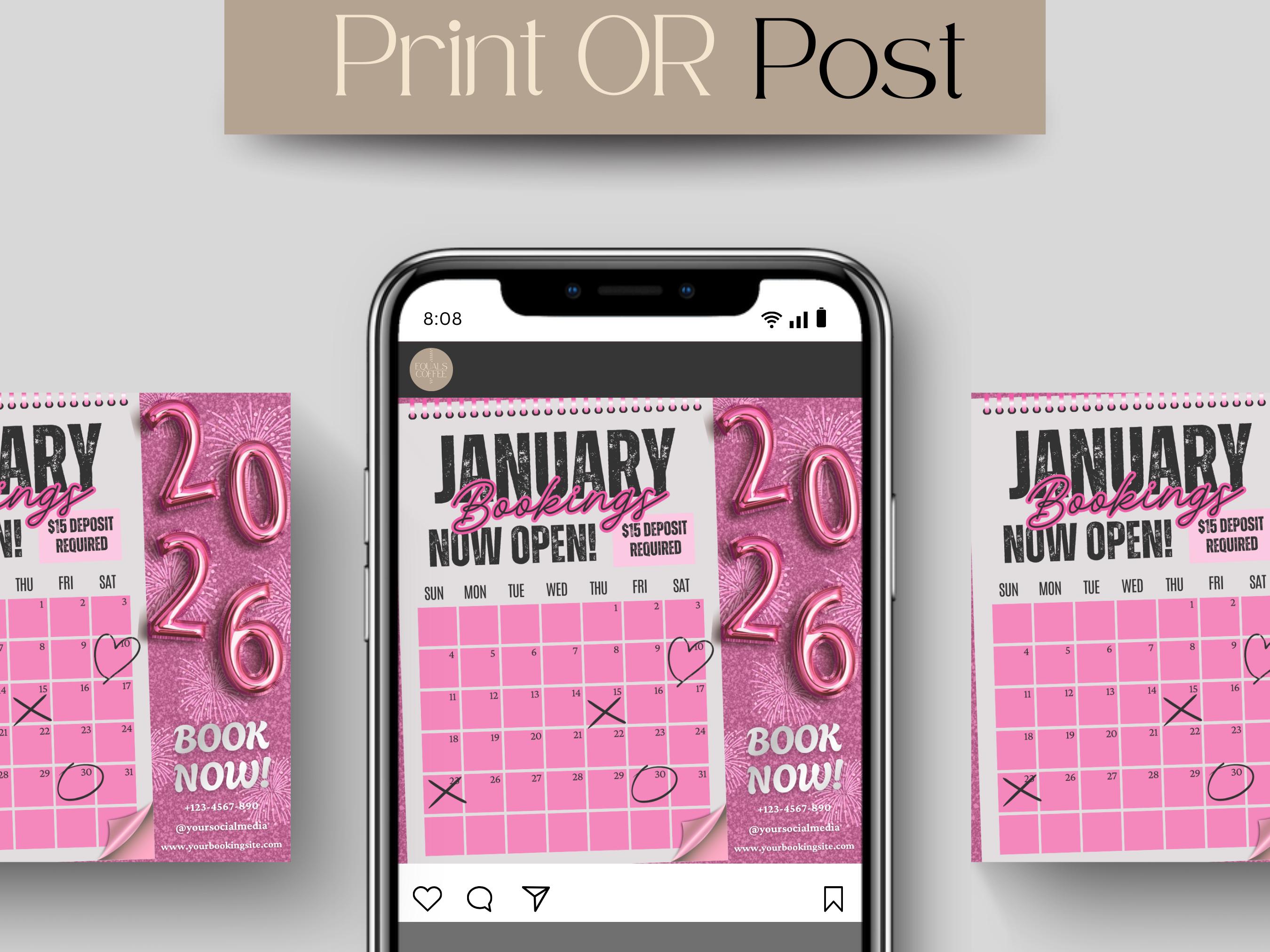 January Booking Flyer Monthly Bookings January Calendar Booking Flyer ...