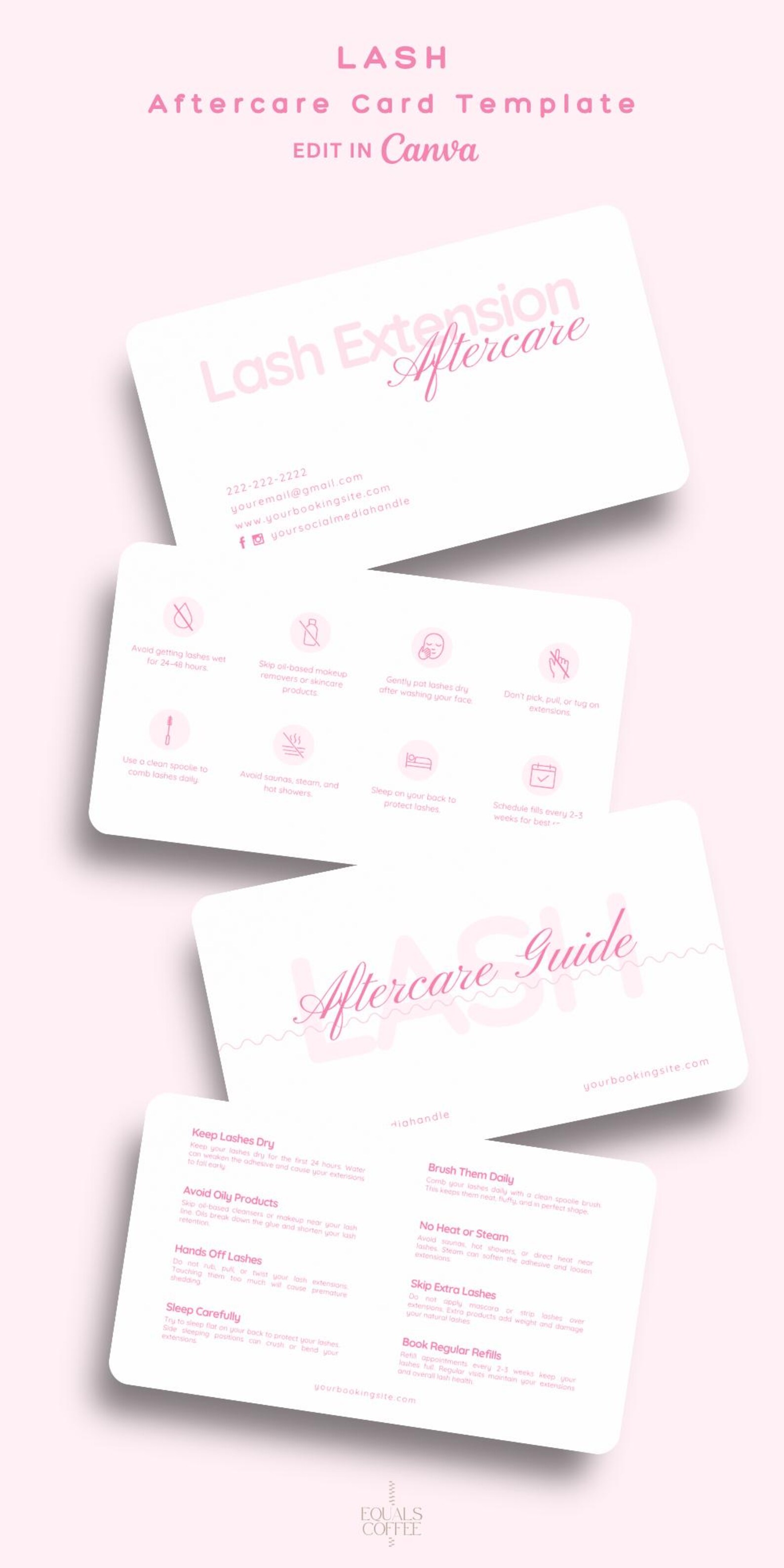 Lash Aftercare Card, Lashes Aftercare Card, Lash Extension Care Guide ...