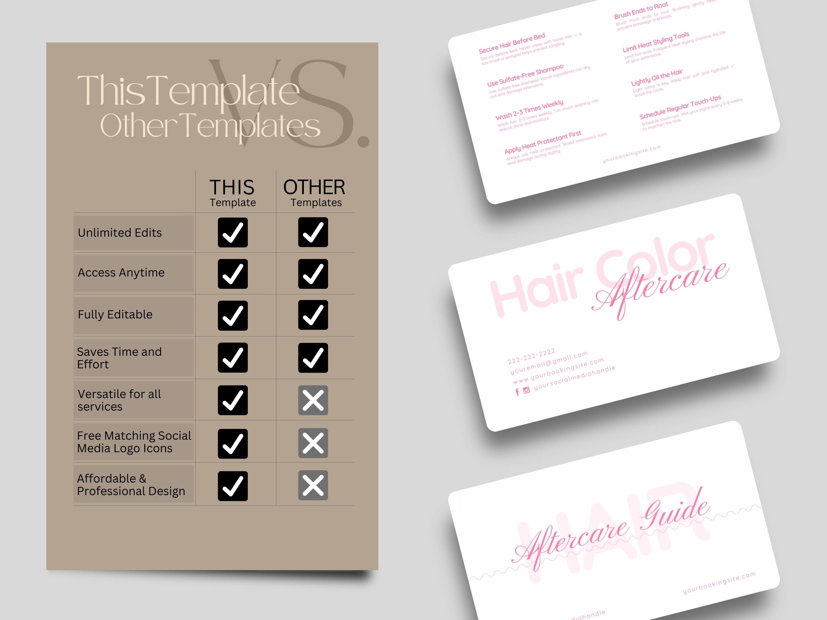 Minimalist Aftercare Card Template, Hair Care Card, Hair Colors Care ...