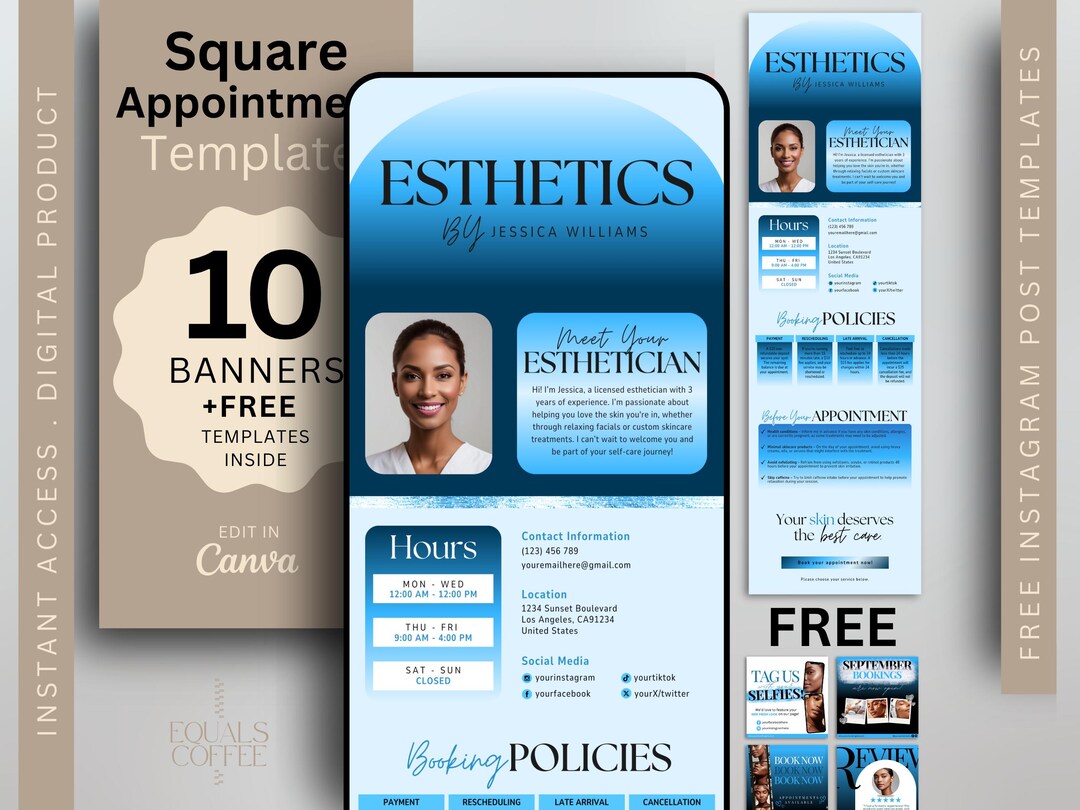 Blue Square Appointments Template Esthetician Square Booking Site ...