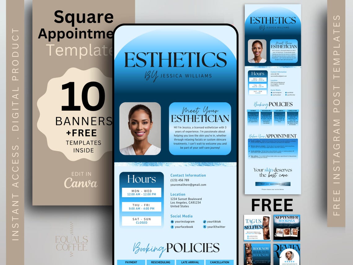Blue Square Appointments Template Esthetician Square Booking Site ...