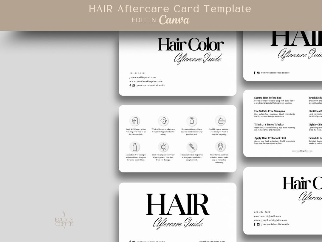 White Aftercare Card Template Hair After Care Card Printable, Hair ...