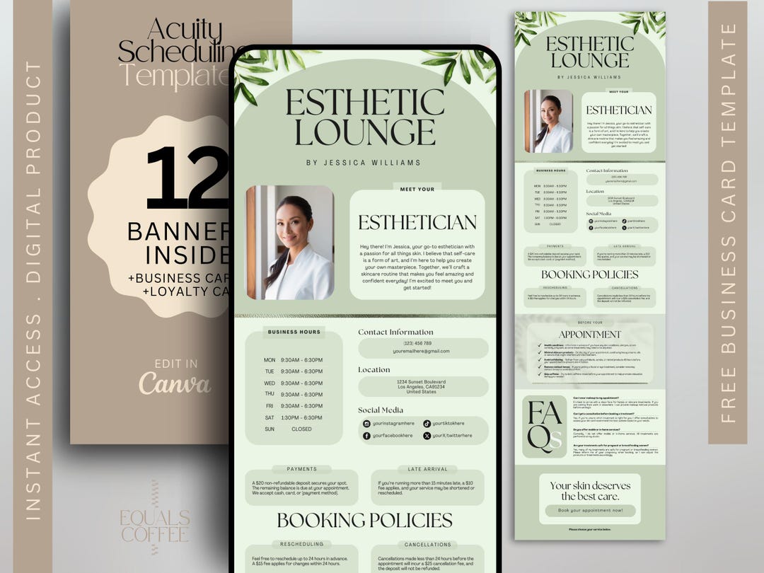 Green Acuity Scheduling Template Esthetician Acuity Website Template ...