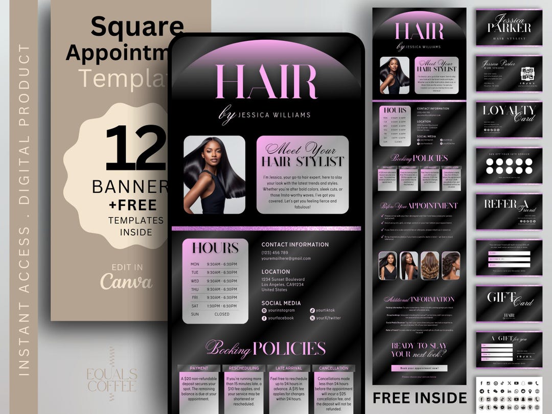 Black Booking Site Hair Square Template Hair Stylist Booking Site ...