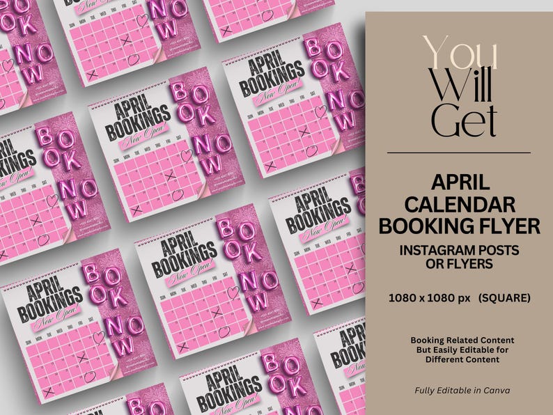April Booking Calendar Editable Template, April Flyers Template April ...