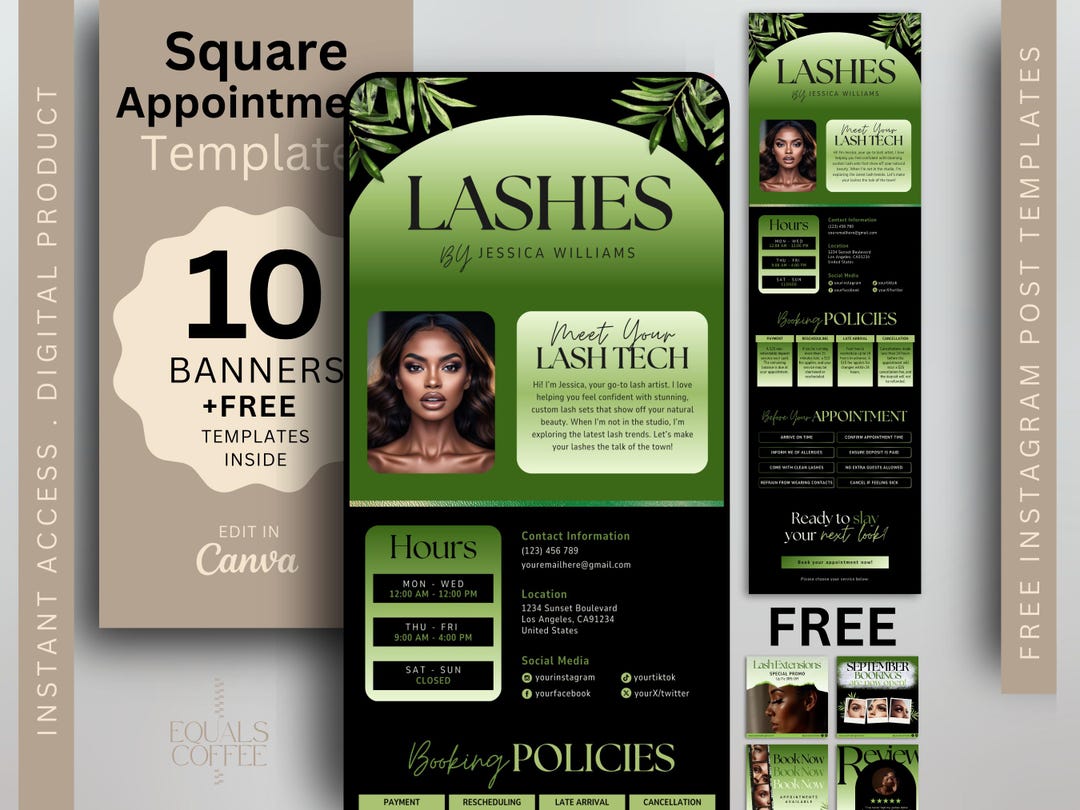 Green Square Booking Site Template Lash Tech Square Template Green ...