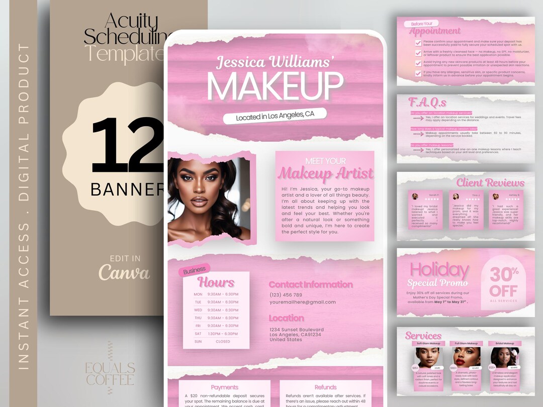 Makeup Artist Acuity Template Makeup Booking Template Pink Website ...