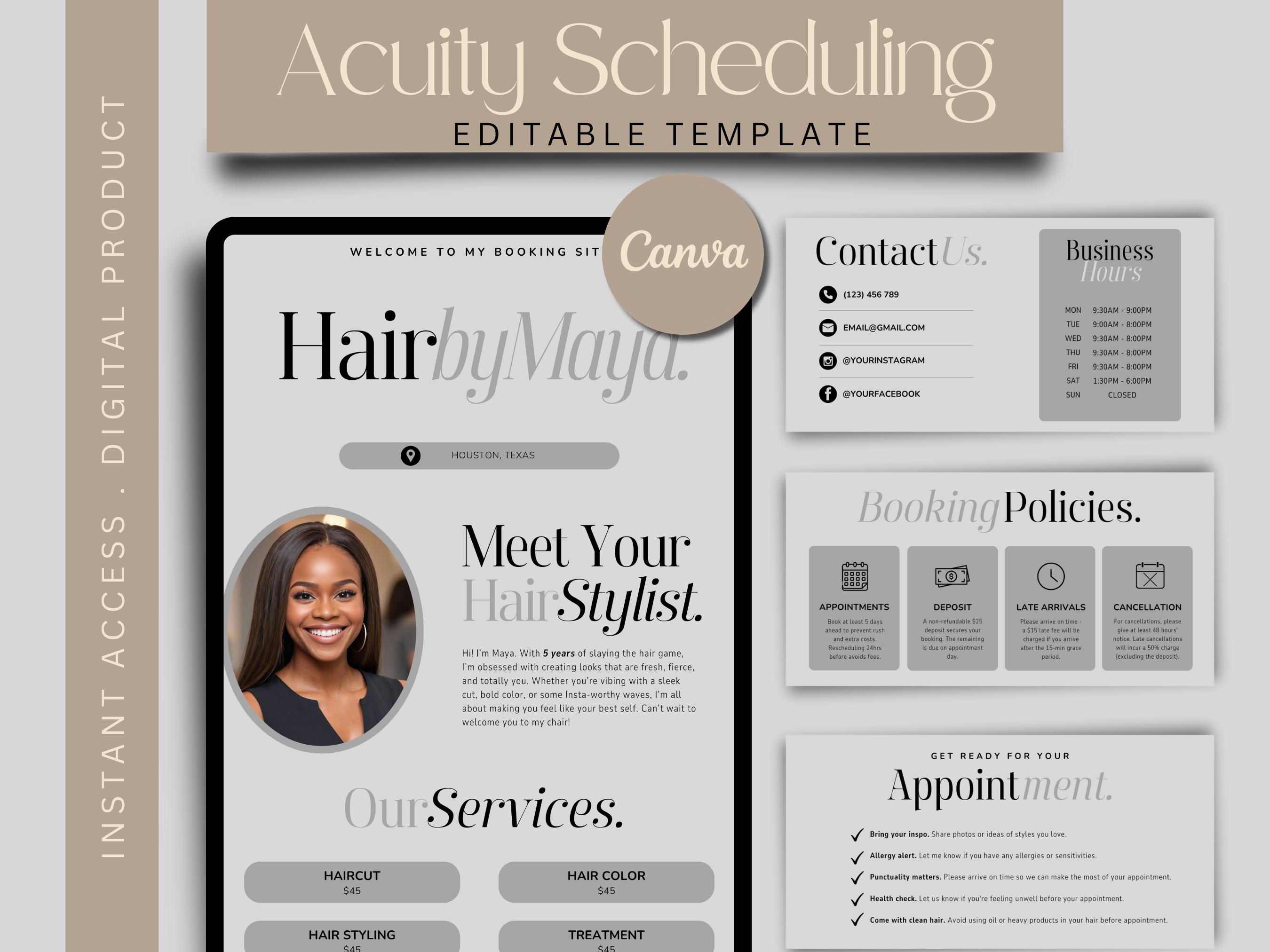 Minimalist Acuity Scheduling Template Hair Stylist Canva Acuity ...