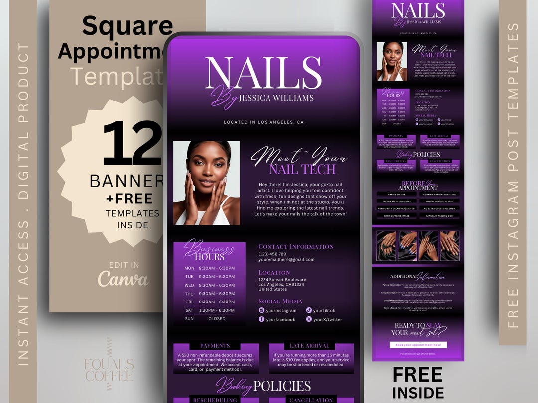 Purple Booking Site Template Nail Square Appointments Template Nail ...
