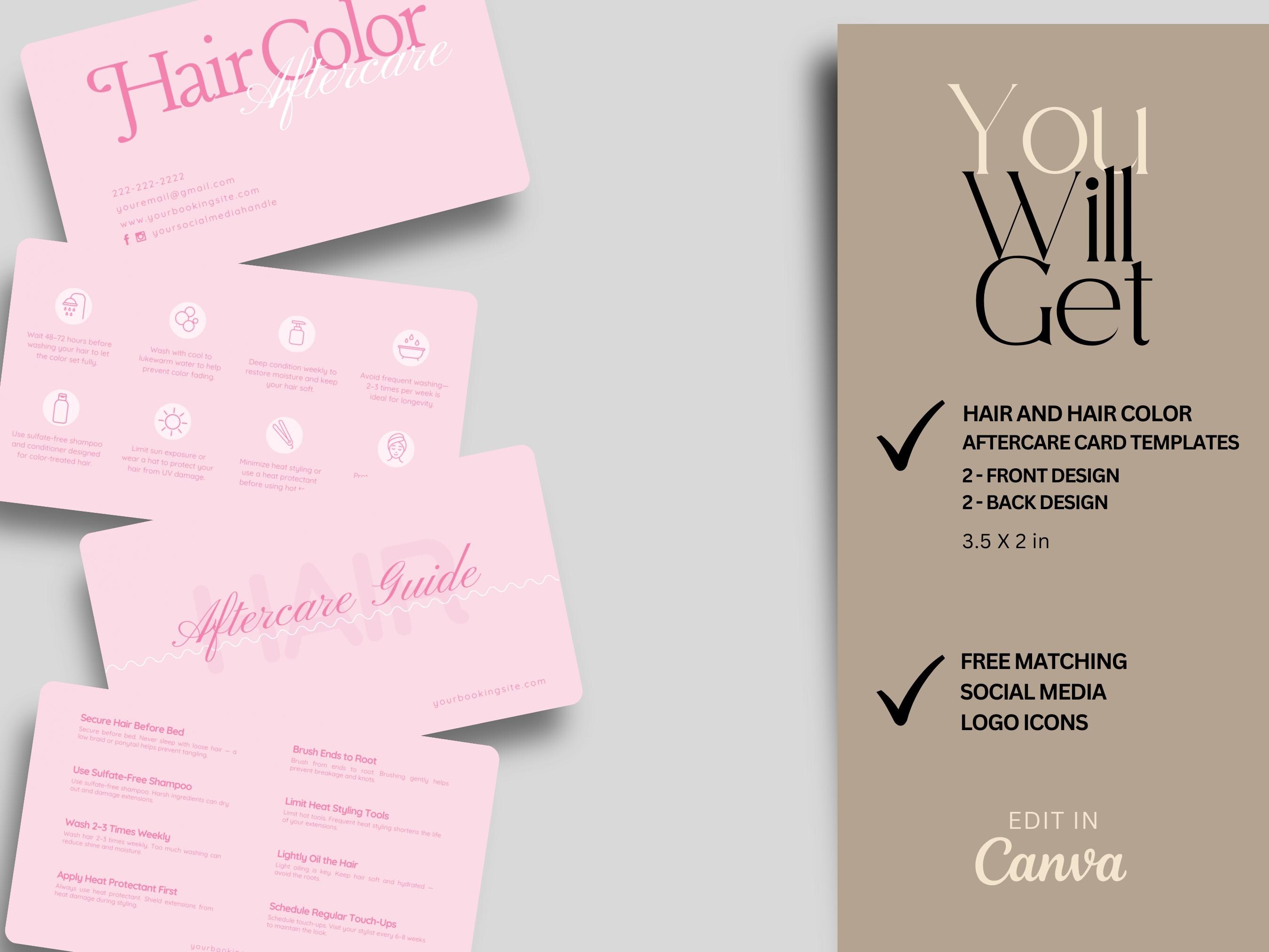 Pink Aftercare Card Hair Care Card, Hair Colors Care Instructions, Hair ...