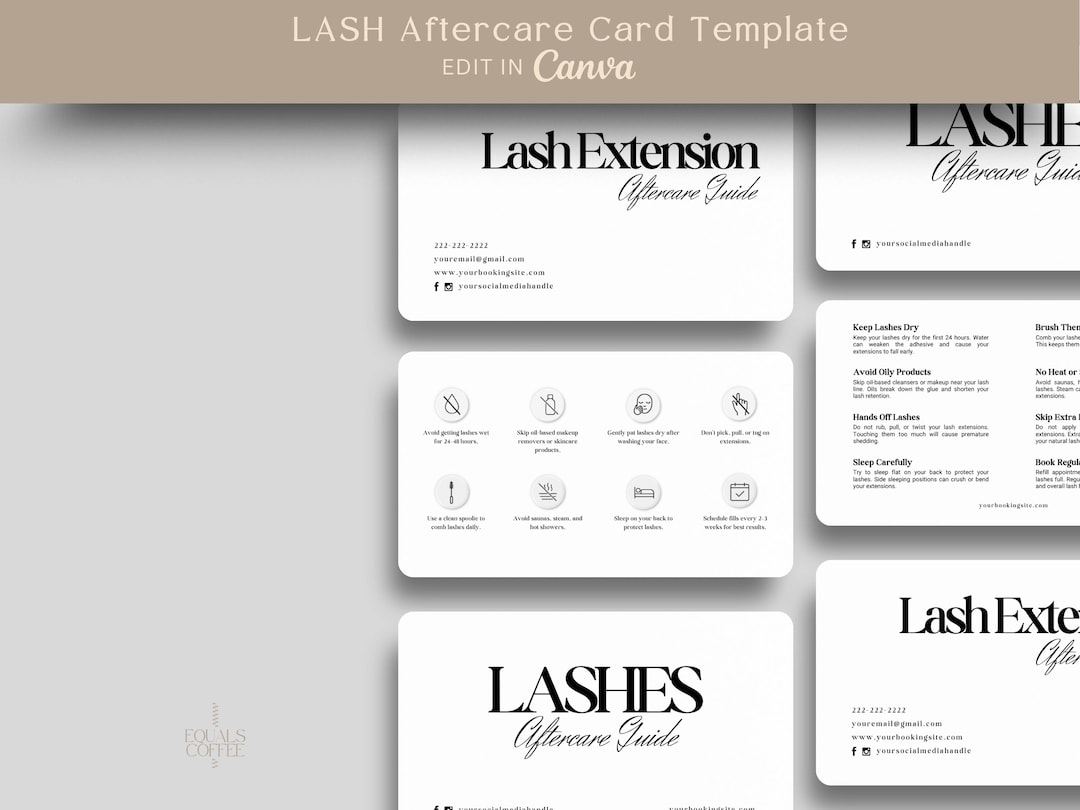 Lash Extension Aftercare Cards Minimalist Aftercare Lash Care Card Lash ...