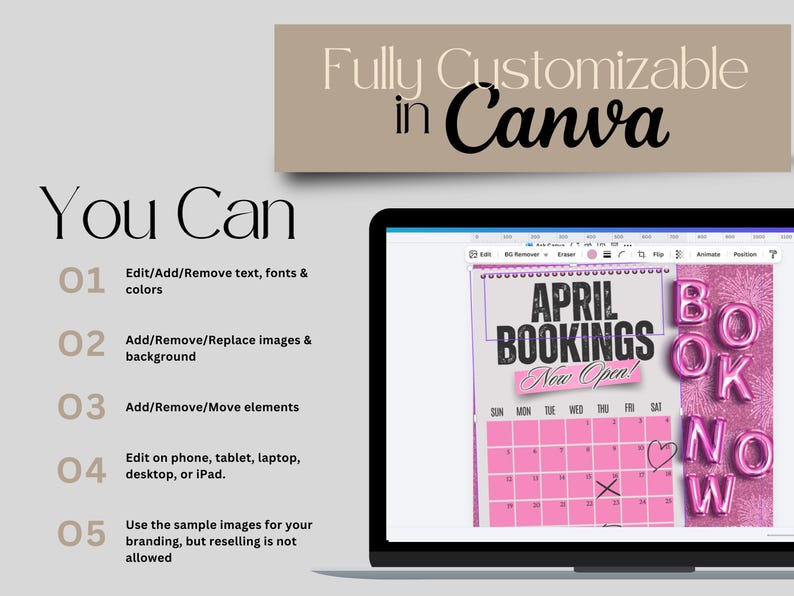 April Booking Calendar Editable Template, April Flyers Template April ...