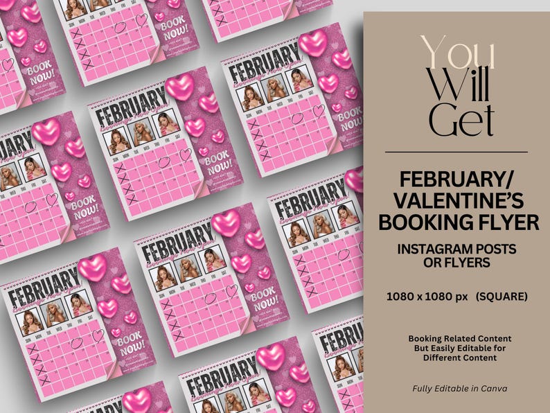 Valentines Day Flyer February Calendar Booking Template Vaelntine ...