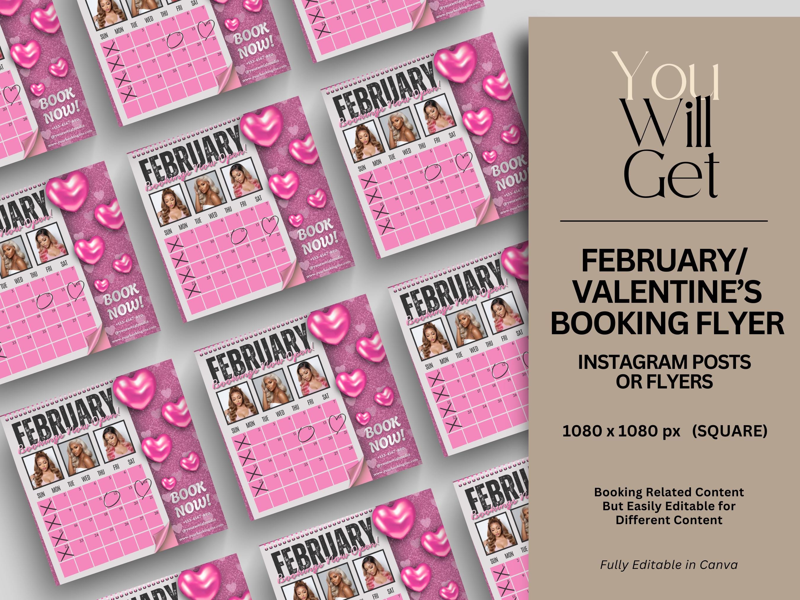 Valentines Day Flyer February Calendar Booking Template Vaelntine ...