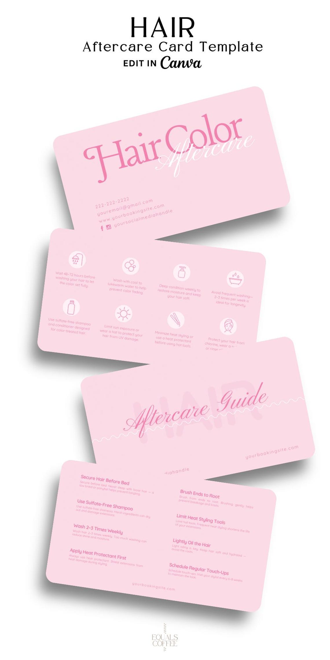 Pink Aftercare Card Hair Care Card, Hair Colors Care Instructions, Hair ...
