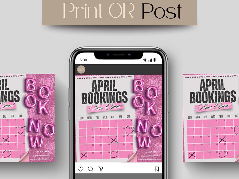 April Booking Calendar Editable Template, April Flyers Template April ...