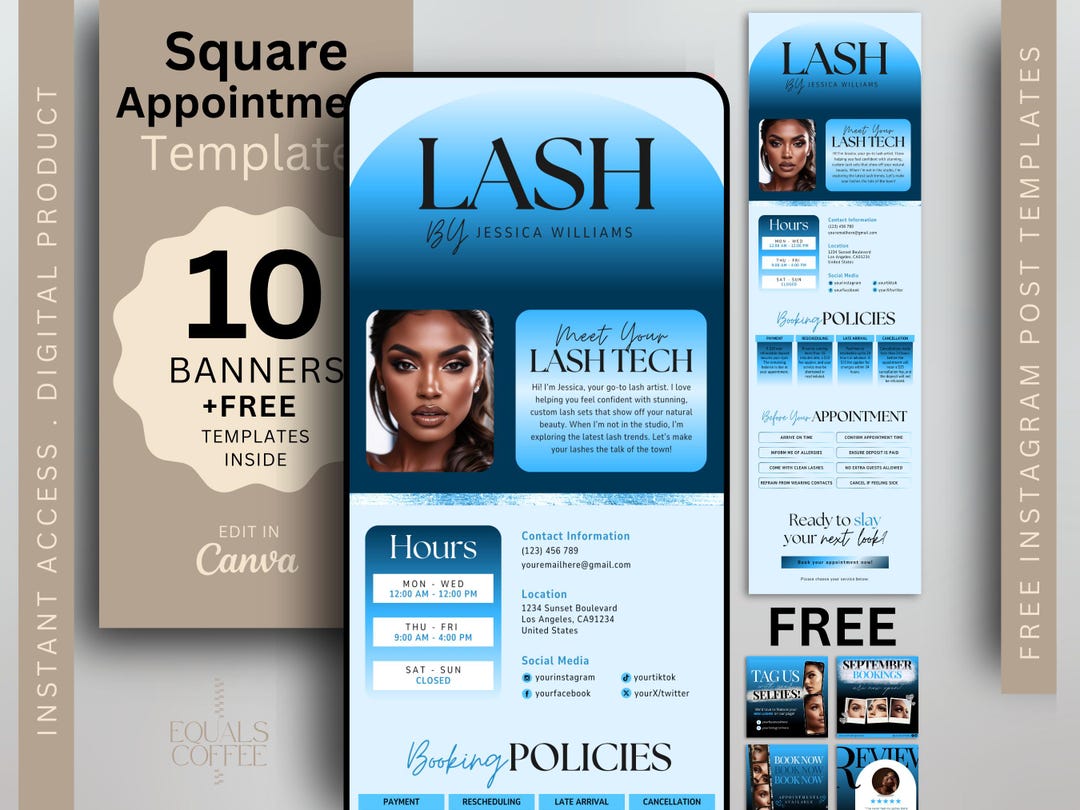 Lash Tech Square Appointments Template Blue Booking Template Square UP ...