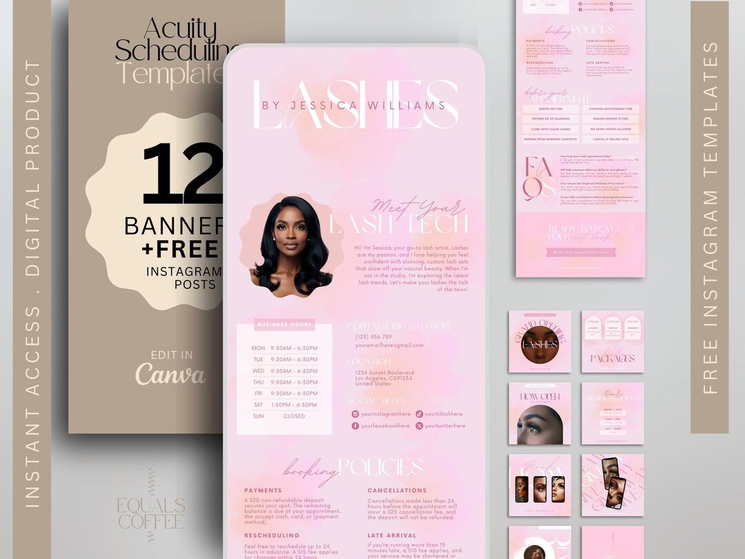 Pink Acuity Scheduling Template Lash Tech Acuity Website Template ...