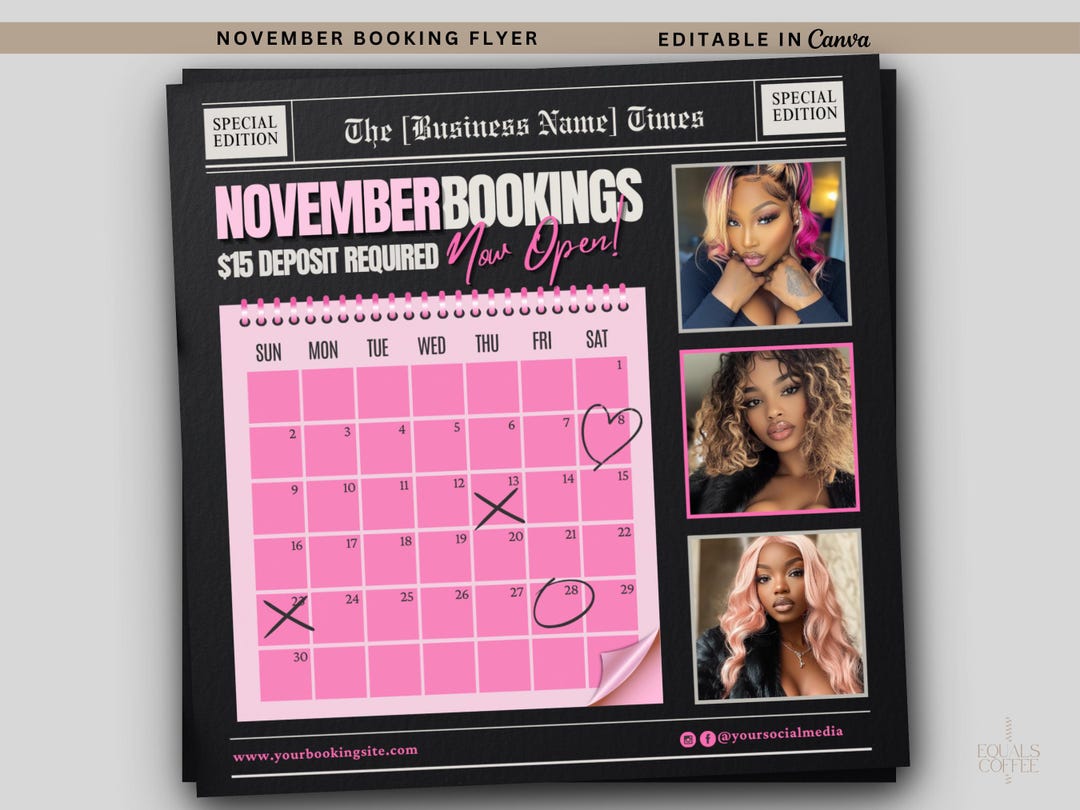 November Calendar Flyer Booking Appointment Open November Bookings ...
