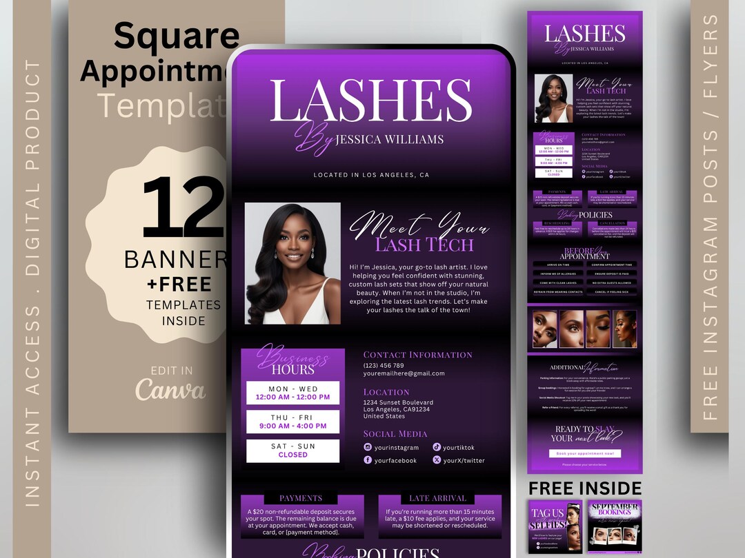 Lash Tech Square Booking Template Purple Square Booking Site Lash ...