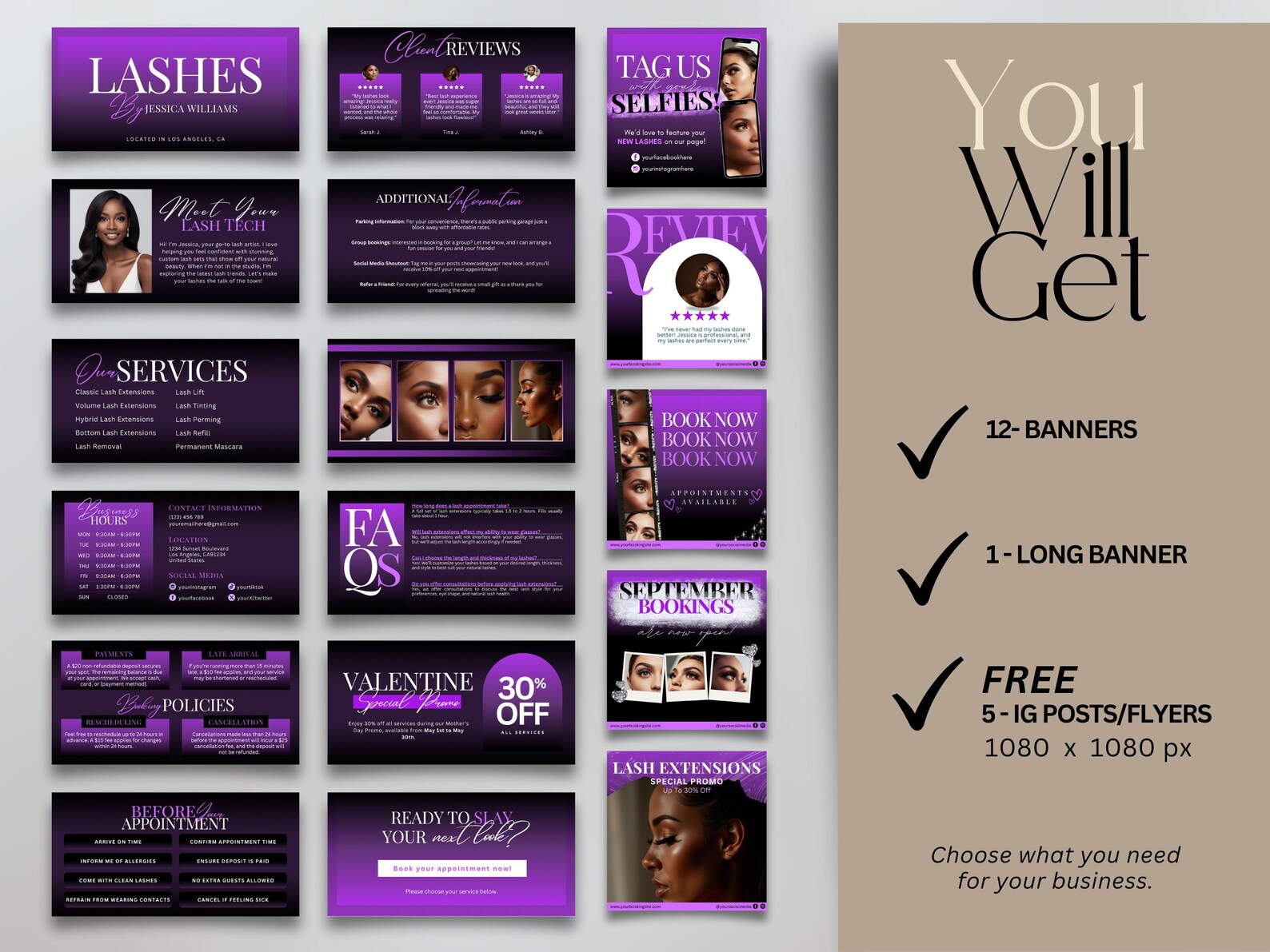 Lash Tech Square Booking Template Purple Square Booking Site Lash ...