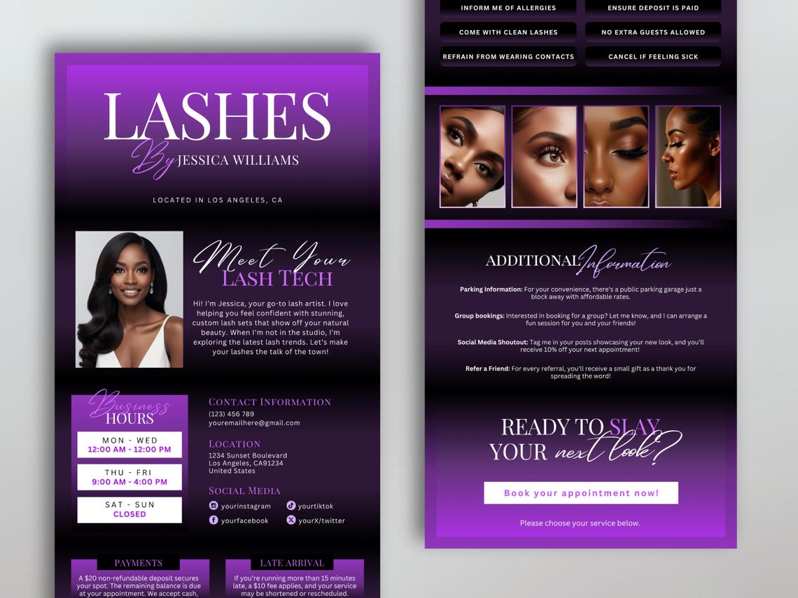 Lash Tech Square Booking Template Purple Square Booking Site Lash ...