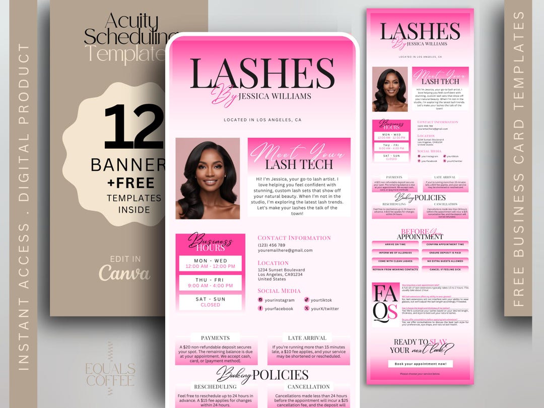 Pink Acuity Scheduling Template Lash Tech Acuity Website Template ...