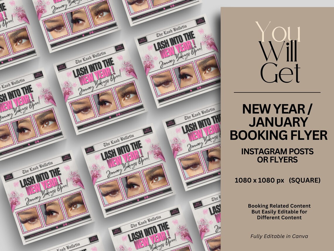 January Lash Flyer New Year Booking Flyer Lash Tech Flyer Book Now ...