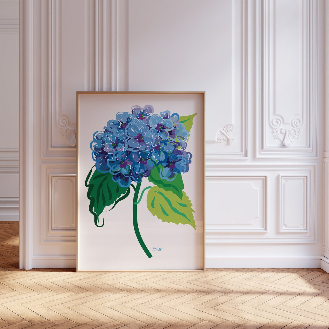 Blue Hydrangea Poster, Printable Flower Wall Art, Floral Prints for ...