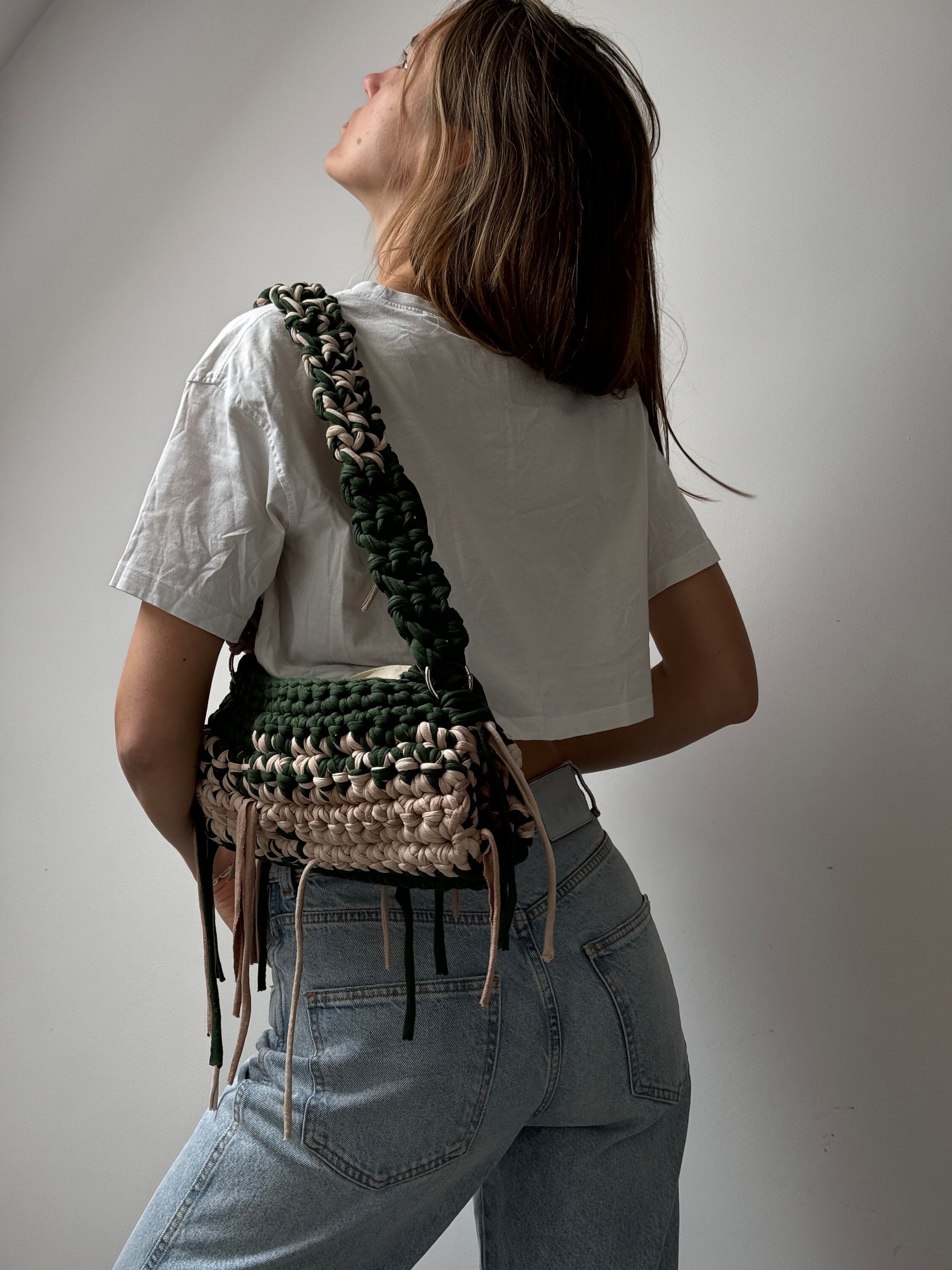 Crochet PYRAMID Bag Brown Beige Khaki Green BUZO - Etsy