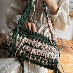 Crochet PYRAMID Bag Brown Beige Khaki Green BUZO - Etsy