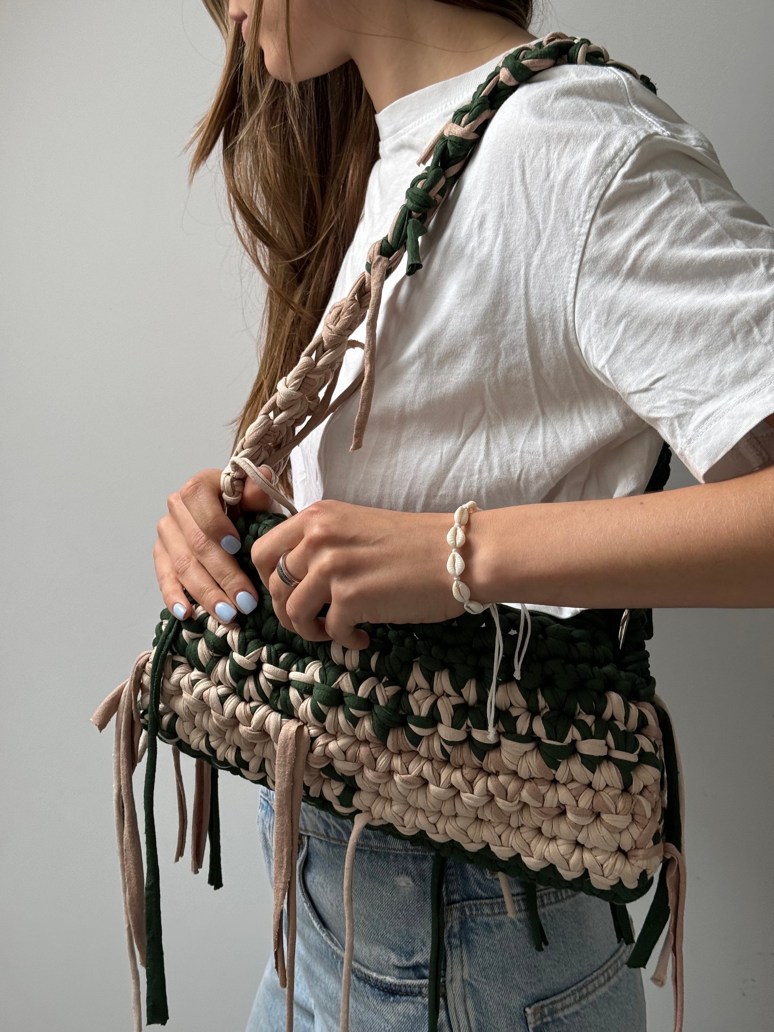 Crochet PYRAMID Bag Brown Beige Khaki Green BUZO - Etsy