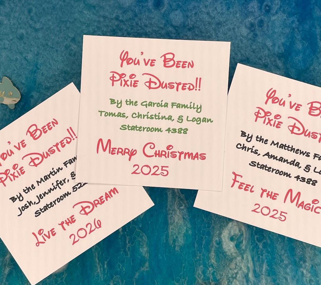 Cruise Gifting - Personalized Pixie Dust Cards, Gold Organza Bags ...