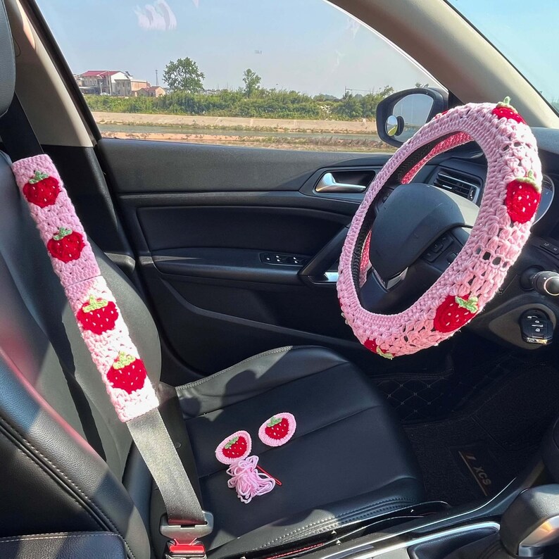 Crochet Cute Strawberry Steering Wheel Cover Digital Pattern, Knitted ...