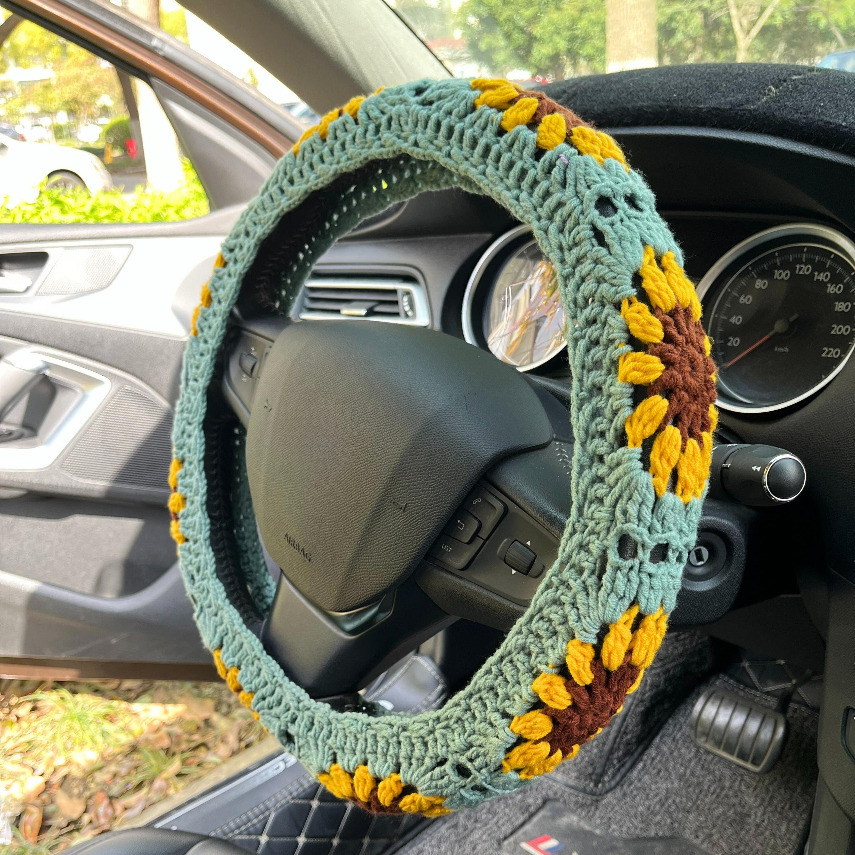 Boho Crochet Steering Wheel Cover for Women, Handmade Sunflower Seat ...