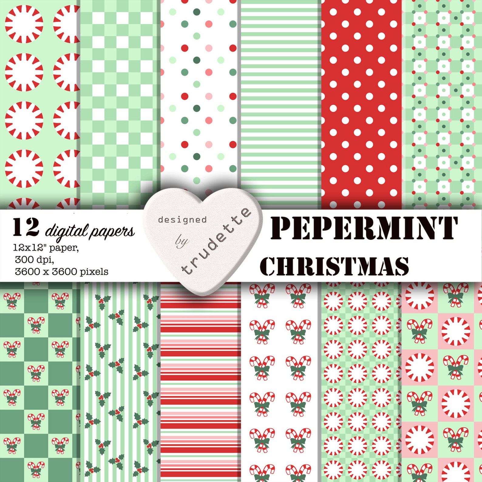Peppermint Candy Christmas Digital Paper, Instant Download, Digital ...