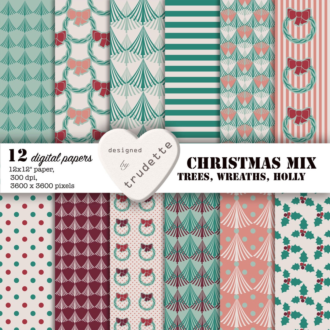 Christmas Digital Scrapbook Paper,christmas Patterns, Christmas Paper ...