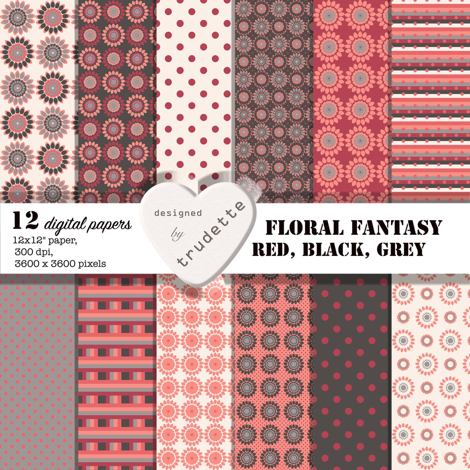 Floral Digital Paper for Personal or Commercial Use 12 - Etsy