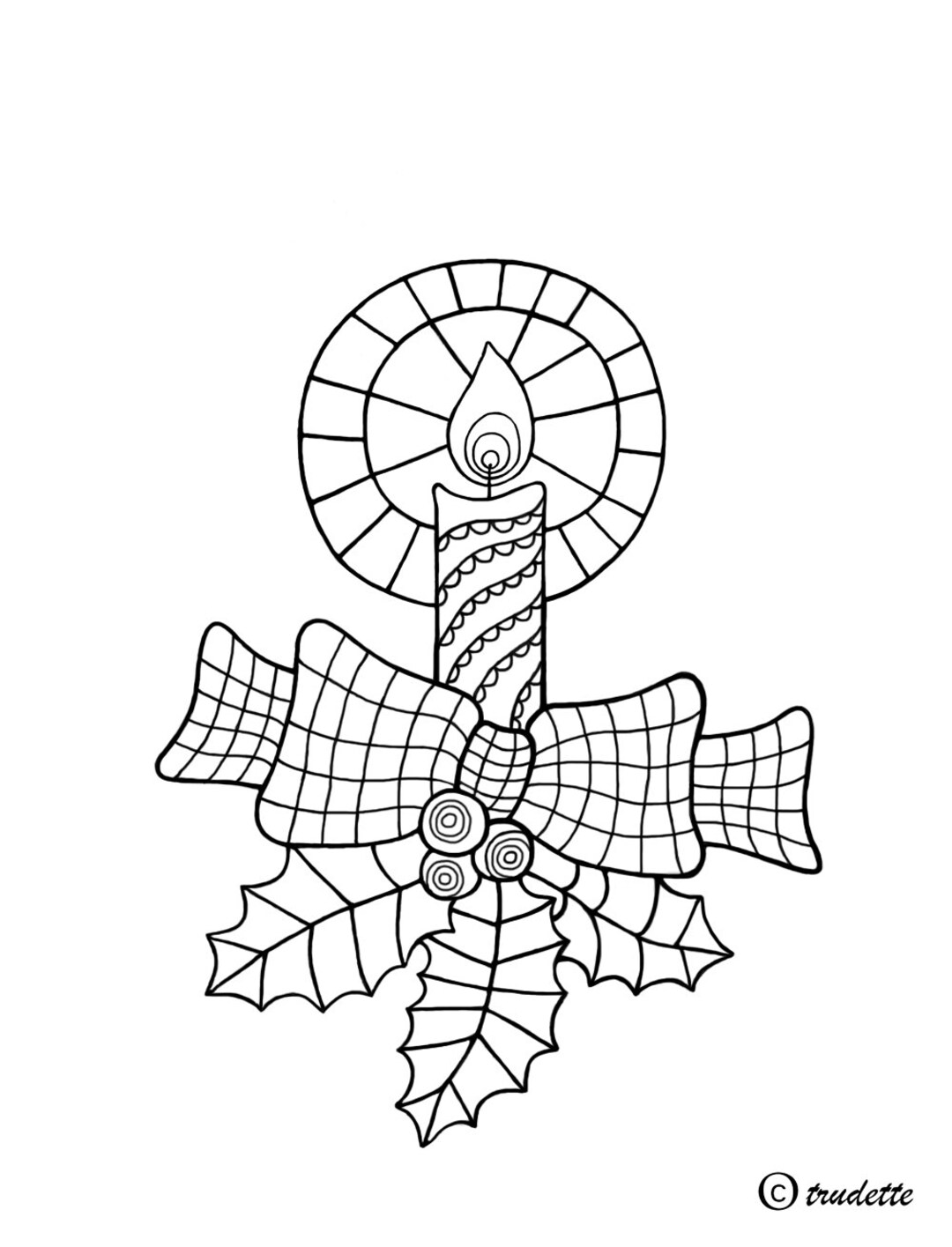 Digital Coloring Page for Christmas, Instant Download, Christmas Candle ...