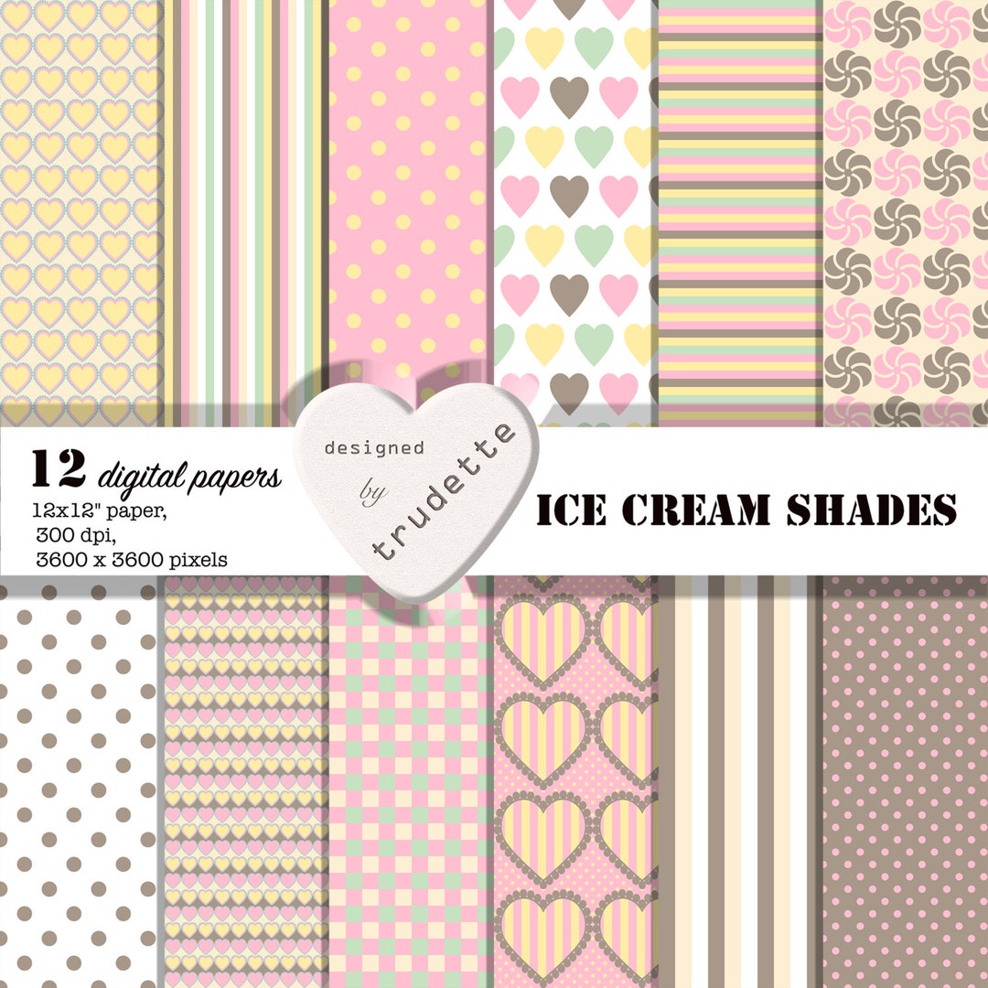 Ice Cream Colours, Digital Paper Pack Commercial Use, Scrapbooking ...