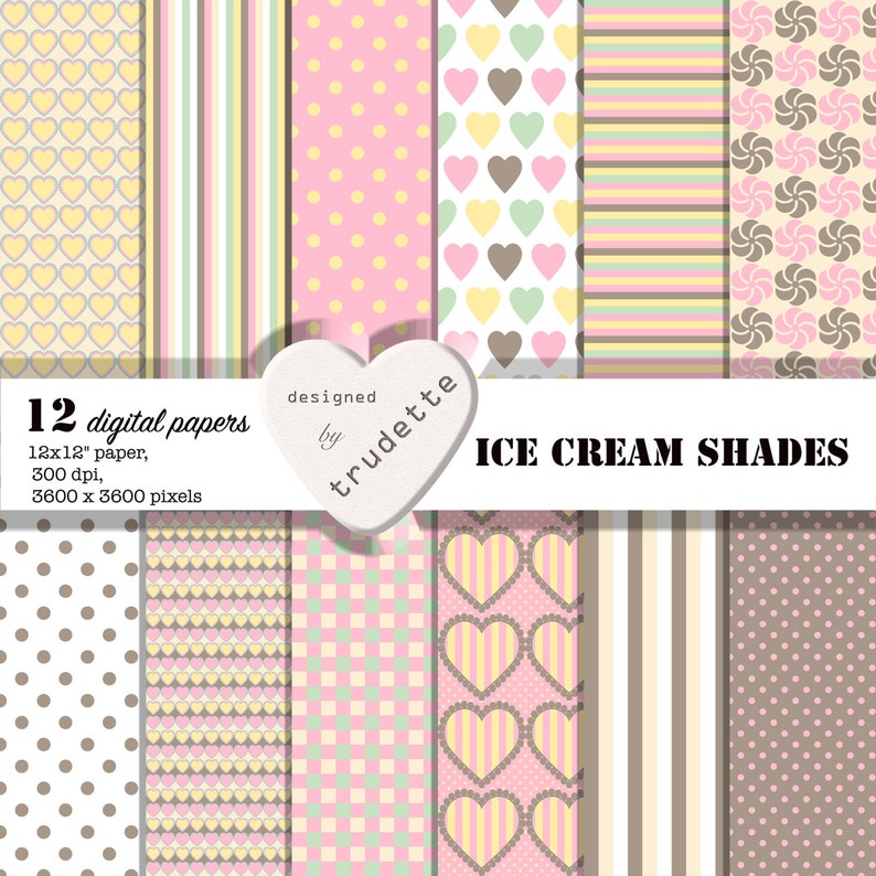 Ice Cream Colours, Digital Paper Pack Commercial Use, Scrapbooking ...